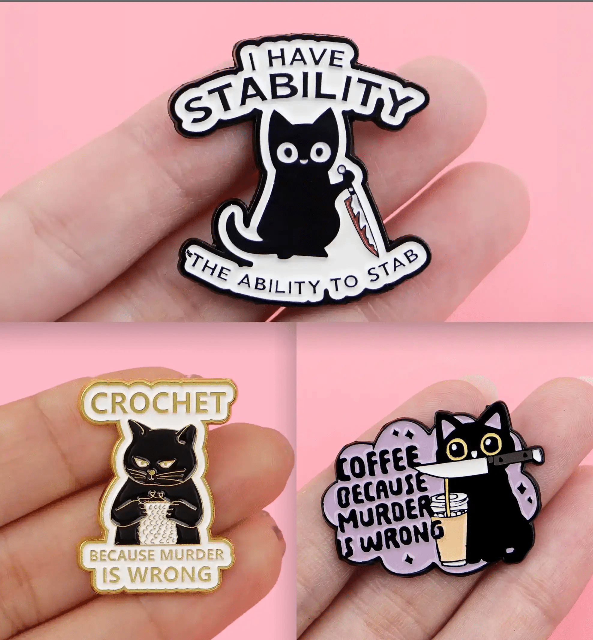 Stabby Tabby Cat Enamel Pins, Funny Pin Bundle, Volume Discount – Let ...